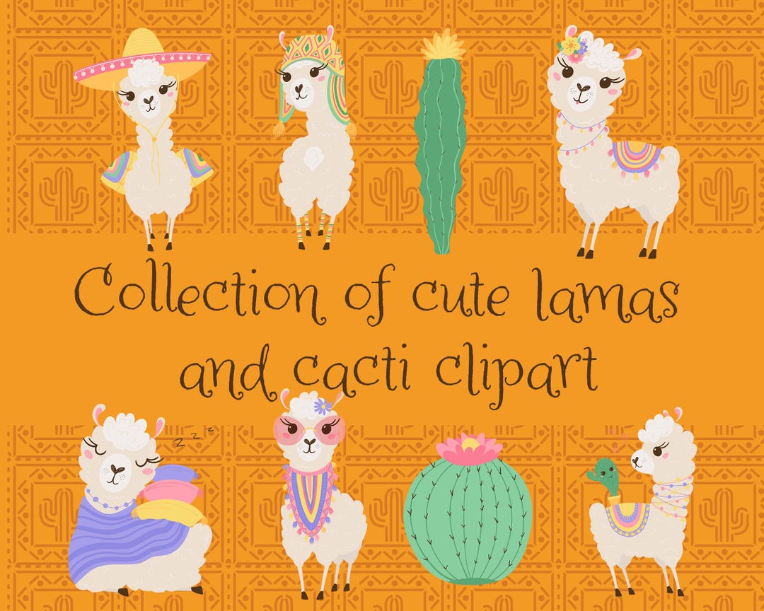 Pastel Llama & Cactus Clipart Bundle: Boho Animal Graphics (digital ...