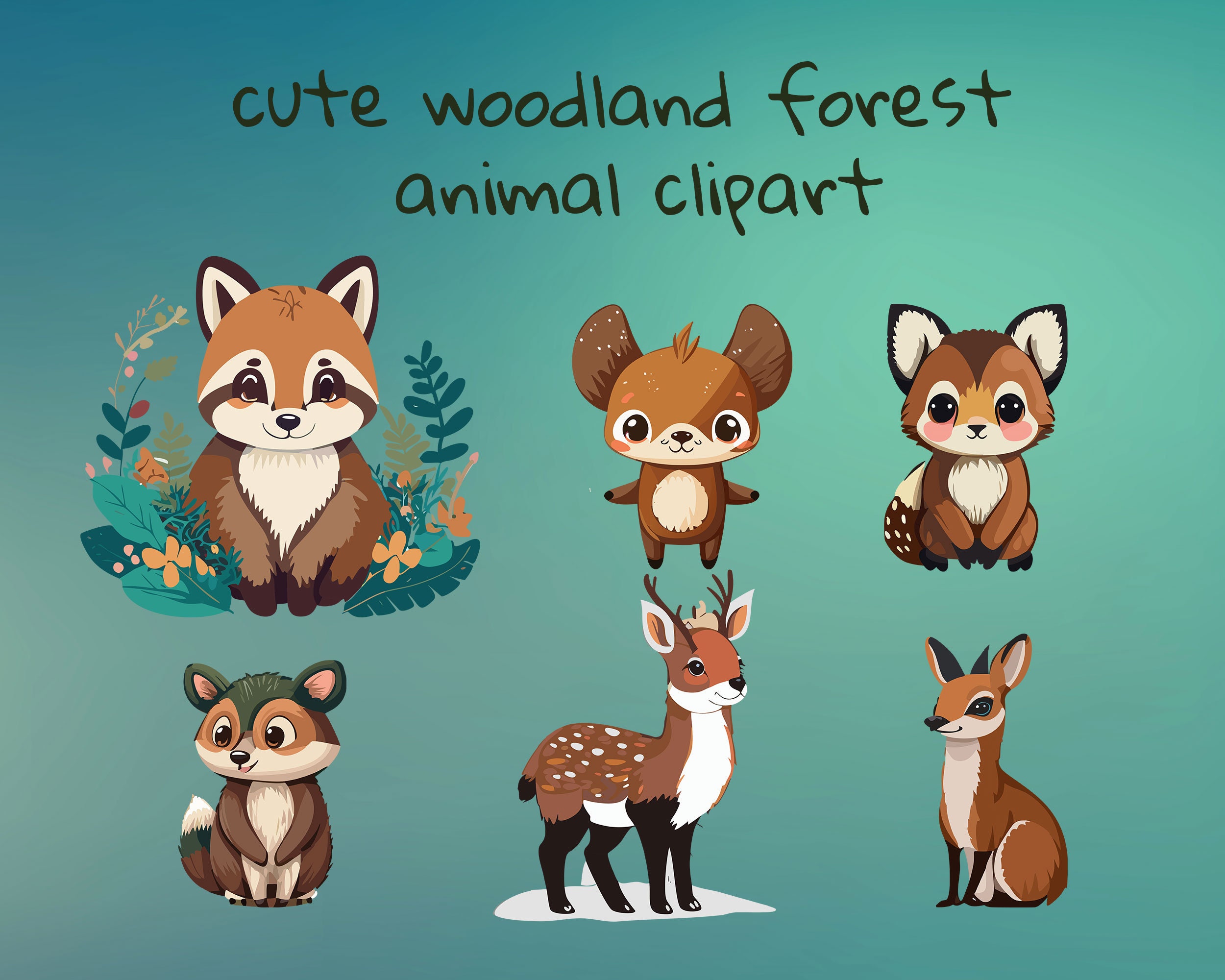 Cute Forest Animal Clipart Set Cute Forest Critter Illustrations Forest ...