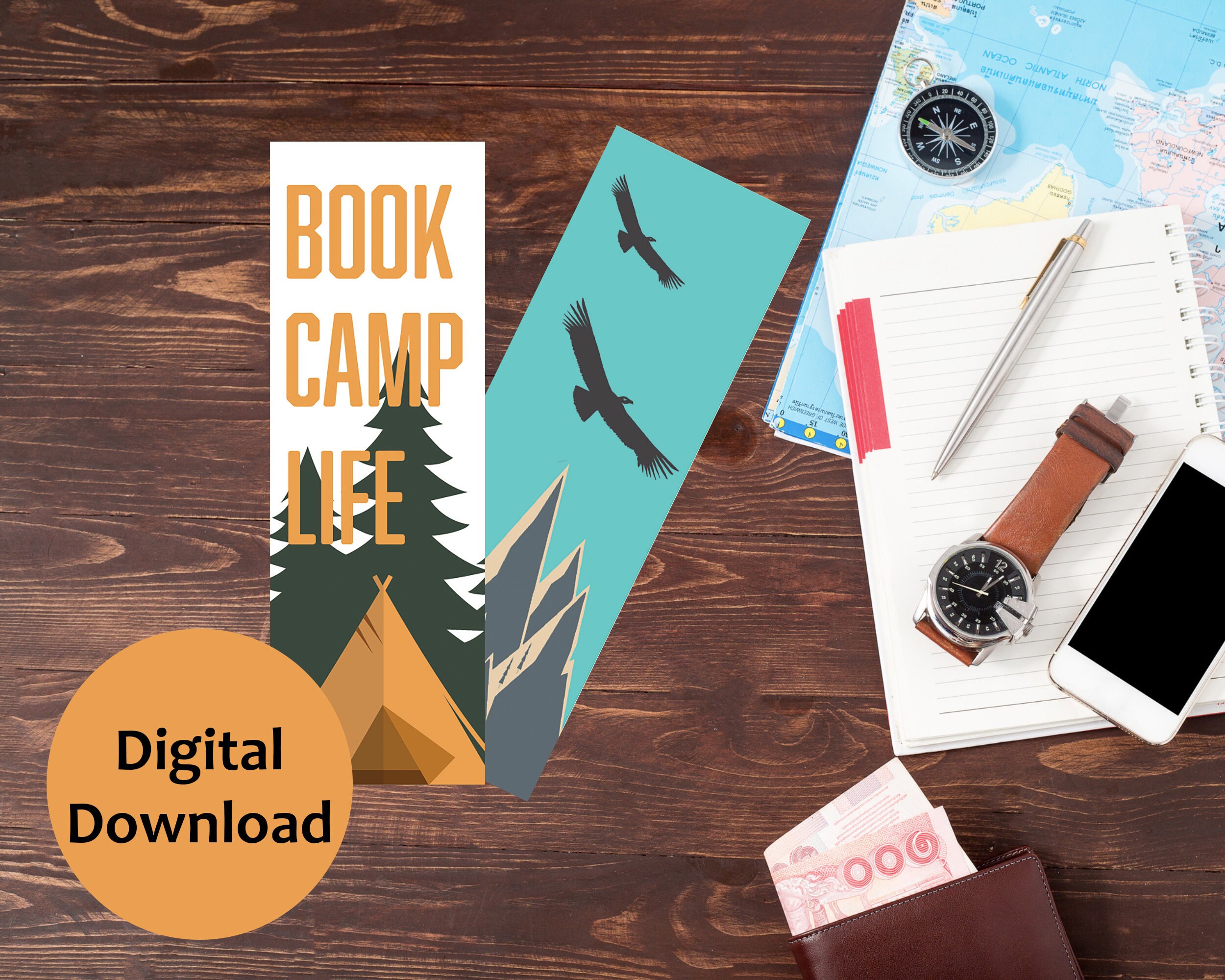 Adventure Awaits: Digital Camping Themed Bookmarks for Outdoor ...