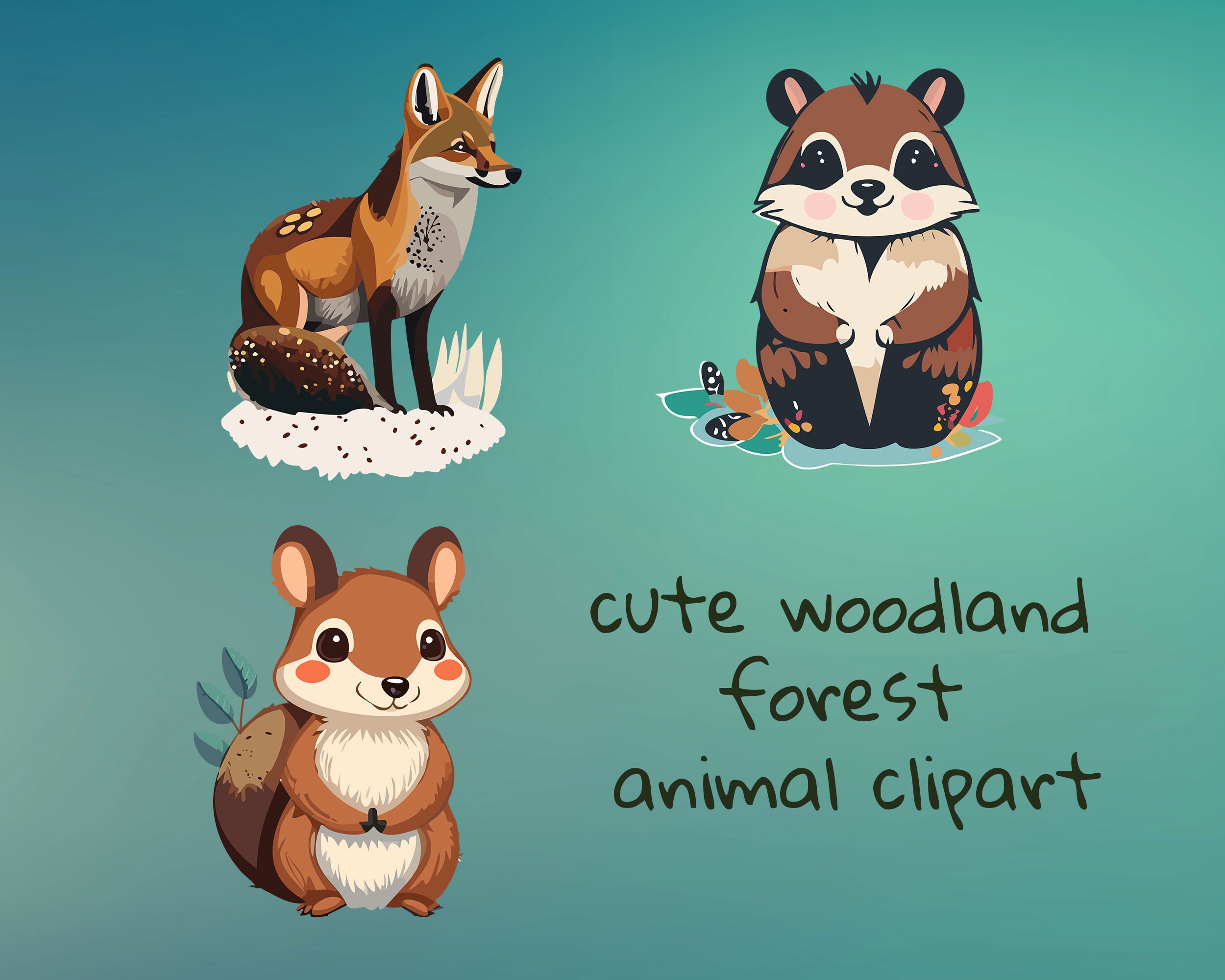 Cute Forest Animal Clipart Set Cute Forest Critter Illustrations Forest ...
