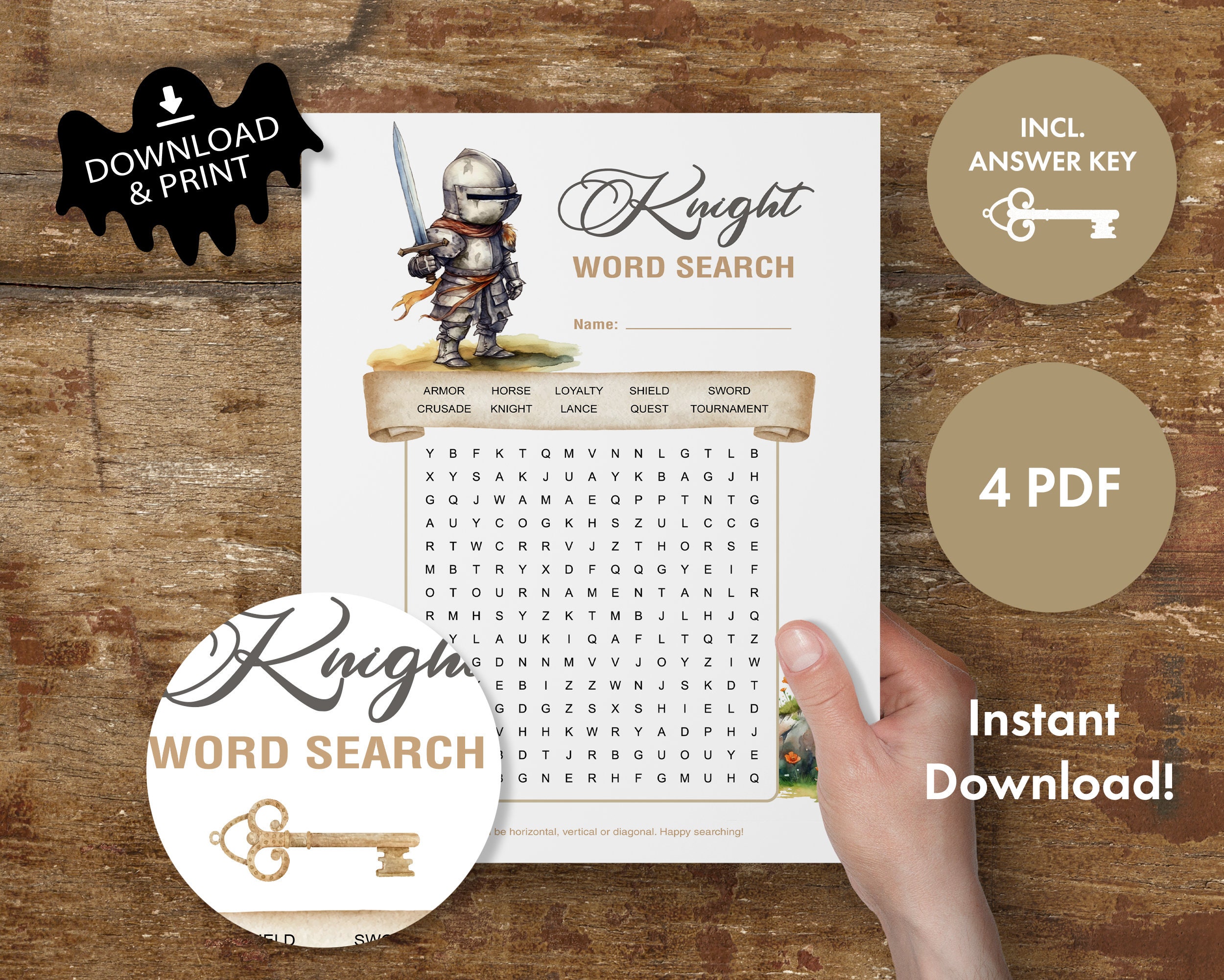 Instant Download, Knight Word Search Game, Medieval Theme, Print at ...