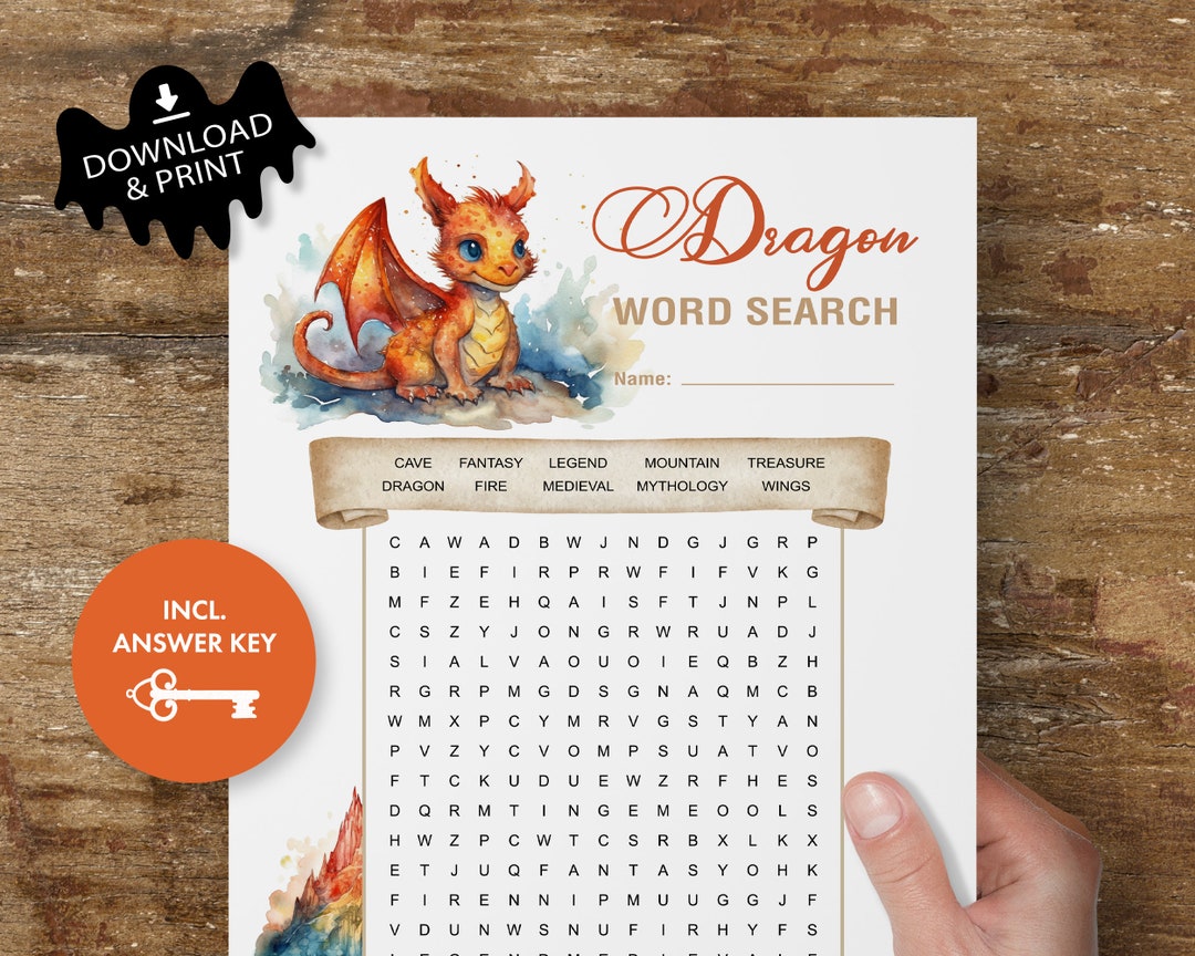 Instant Download, Dragon Word Search Game, Medieval Theme, Print at ...