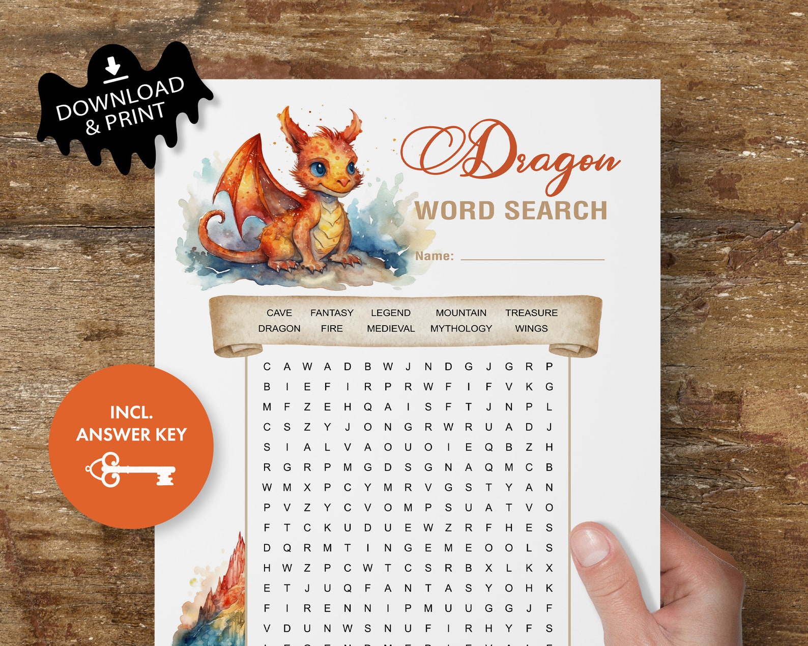 Instant Download, Dragon Word Search Game, Medieval Theme, Print at ...
