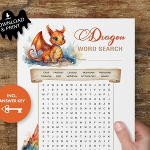 Instant Download, Dragon Word Search Game, Medieval Theme, Print at ...
