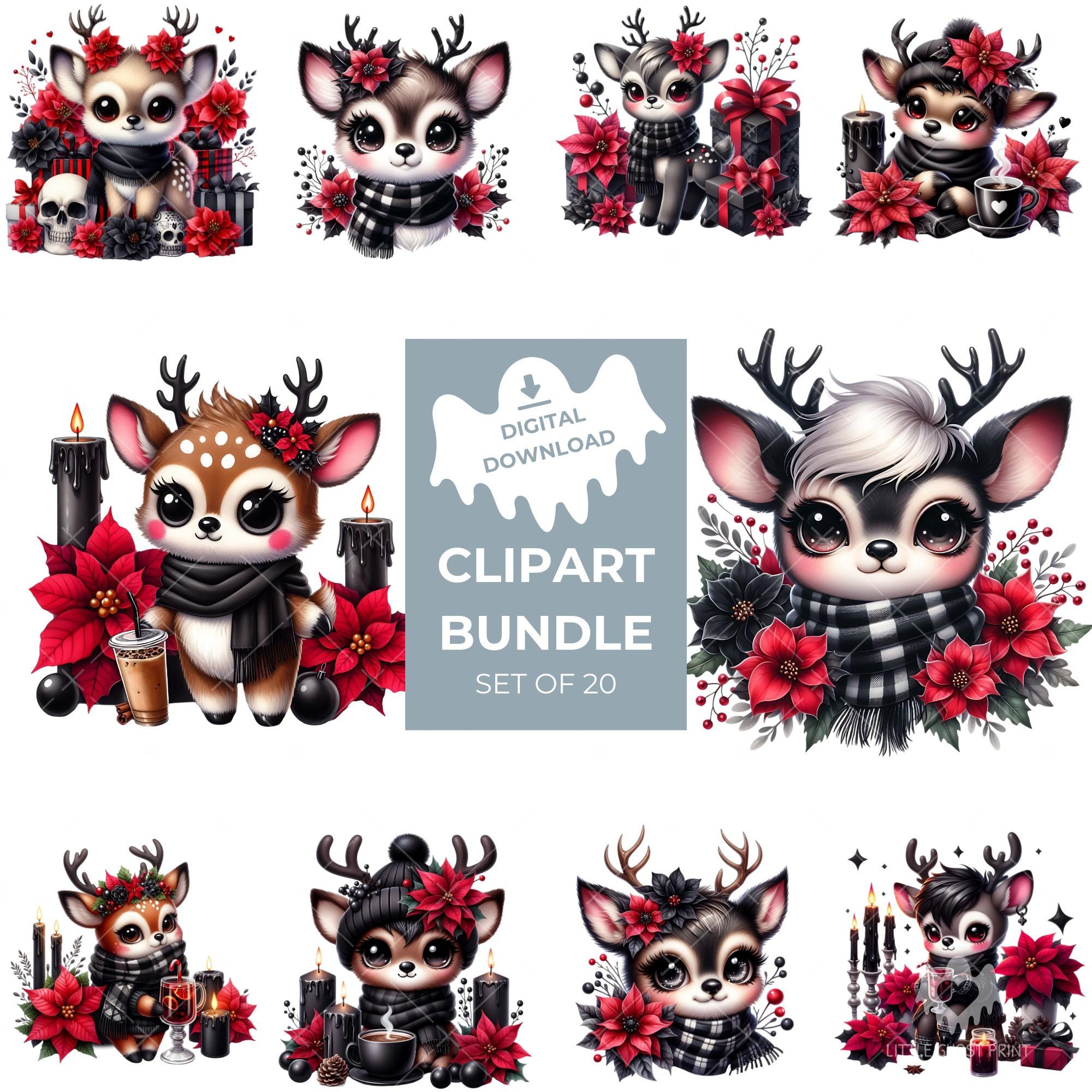 Gothabilly Reindeer Xmas Clipart, Gothic, Punk, 300 DPI Transparent PNG ...