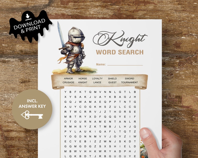 Instant Download, Knight Word Search Game, Medieval Theme, Print at ...