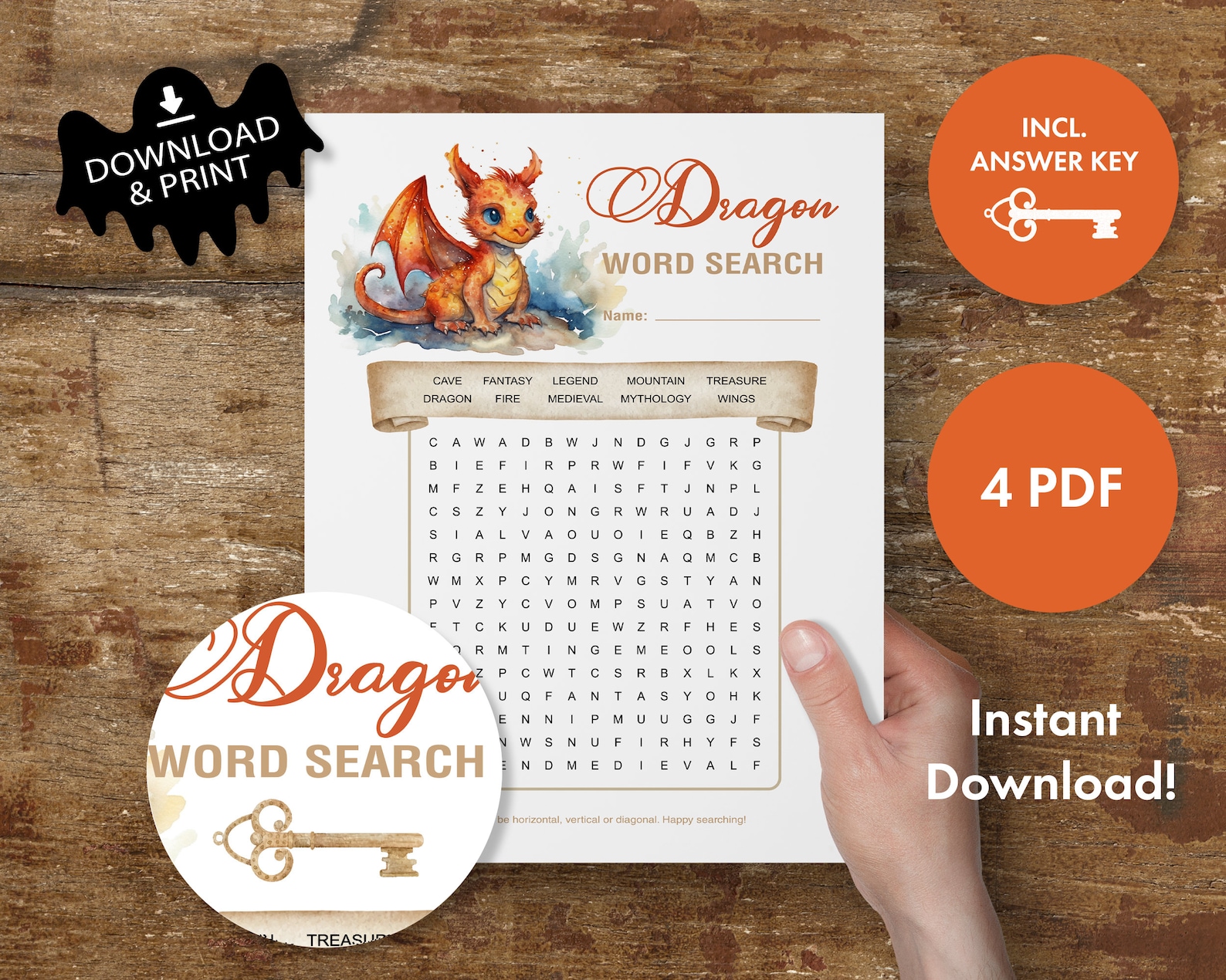 Instant Download, Dragon Word Search Game, Medieval Theme, Print at ...