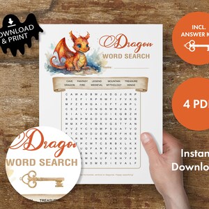 Instant Download, Dragon Word Search Game, Medieval Theme, Print at ...