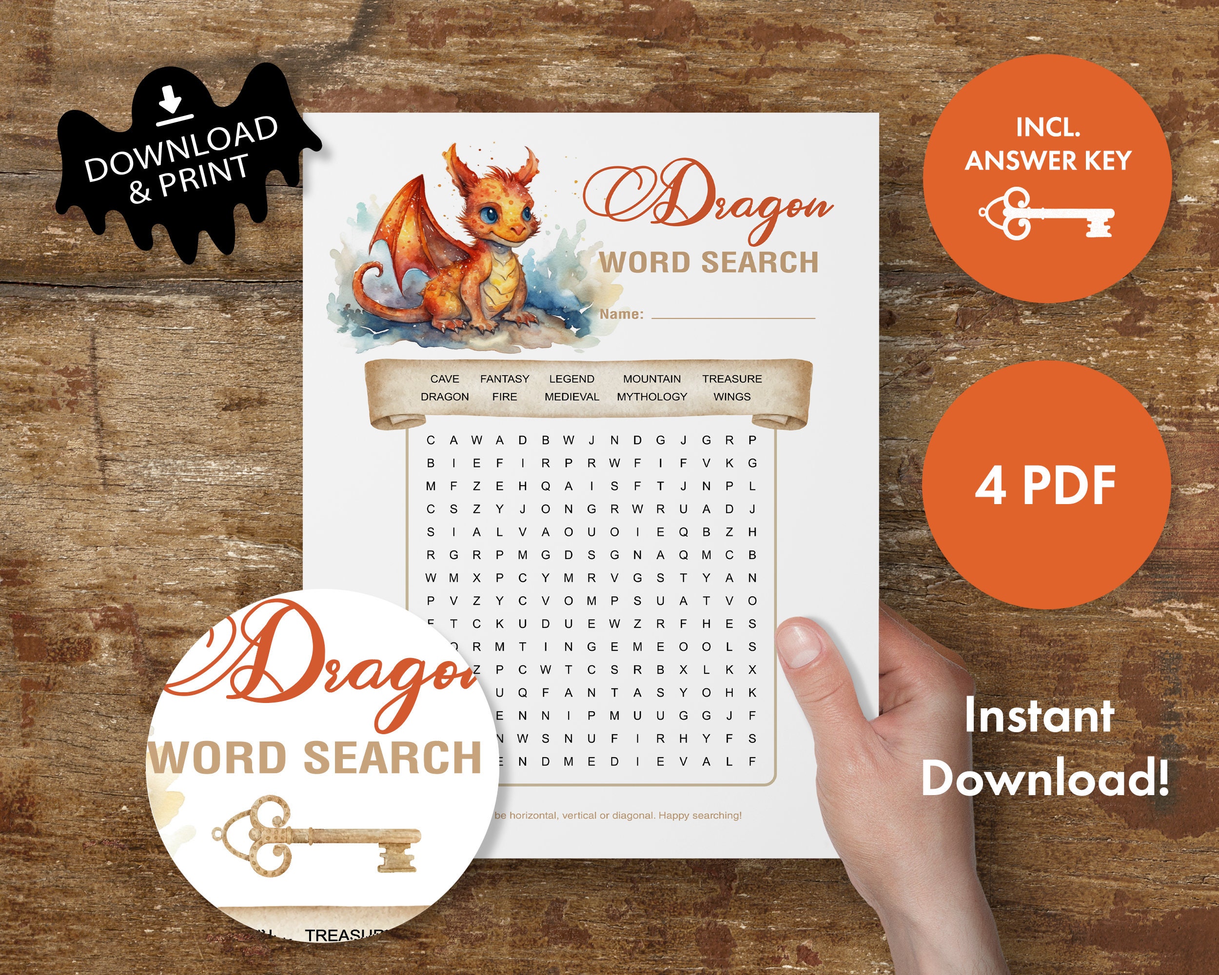Instant Download, Dragon Word Search Game, Medieval Theme, Print at ...