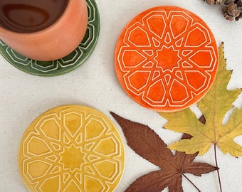 Green Ceramic Coasters Perfect for Thanksgiving Dinner Set of 4 or ...