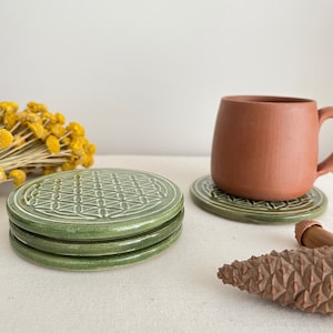 Green Ceramic Coasters | Perfect for Thanksgiving Dinner | Set of 4 or ...