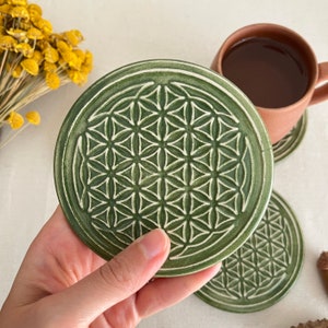 Green Ceramic Coasters | Perfect for Thanksgiving Dinner | Set of 4 or ...