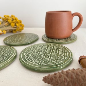 Green Ceramic Coasters | Perfect for Thanksgiving Dinner | Set of 4 or ...