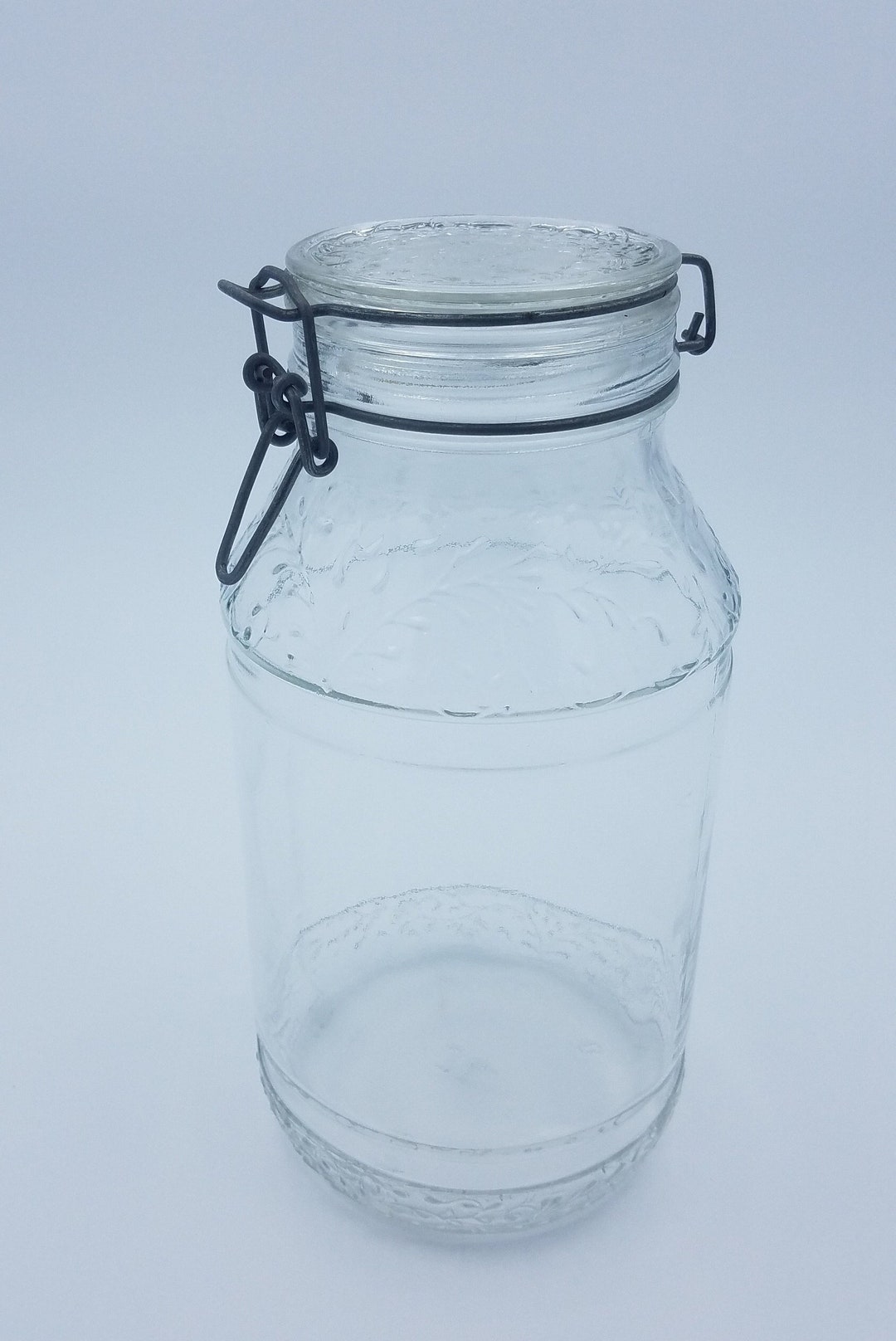 Cove Floral Molded Glass Jar With Clasp 3L Apothecary Container 11 X 5 ...