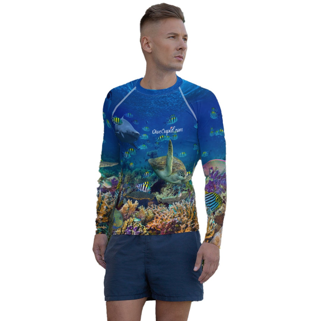 Mens Coral Reef Athletic Fit Premium Rash Guard Upf 50+ - Etsy