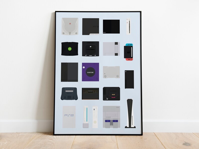 Gaming Console and Controller Poster Consoles & Controllers Retro Game ...