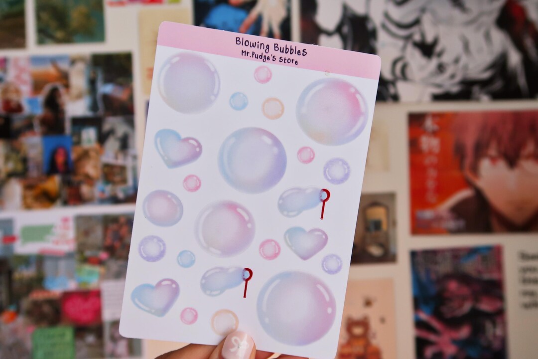 Blue Pink Bubble Blowing Bubbles Sticker Sheet – Kawaii Pastel Stickers ...