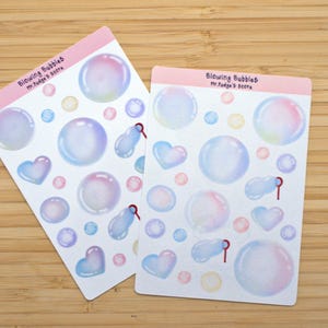 Blue Pink Bubble Blowing Bubbles Sticker Sheet – Kawaii Pastel Stickers ...