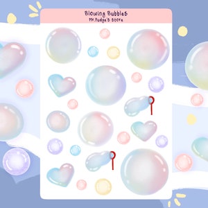 Blowing Bubbles Sticker Sheet – Kawaii Pastel Stickers for Journaling ...