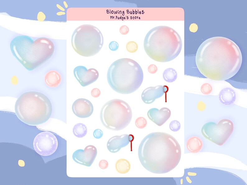 Blue Pink Bubble Blowing Bubbles Sticker Sheet – Kawaii Pastel Stickers ...