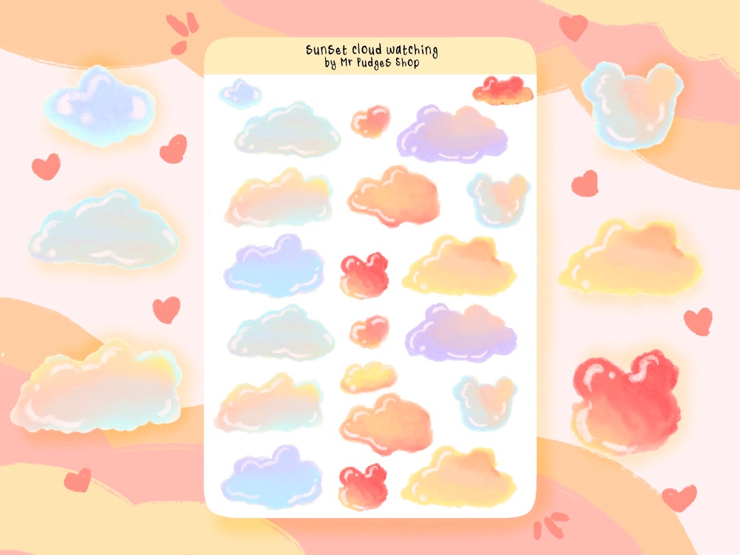 Cotton Candy Cloud Sticker Sheet – Kawaii Bear Pastel Clouds for ...