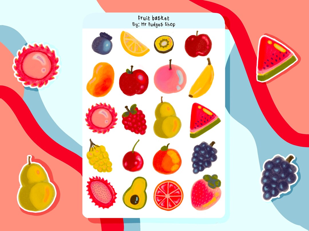 Fruity Food Art Sticker Sheet – Bright Stickers of Fruits & Snacks for ...