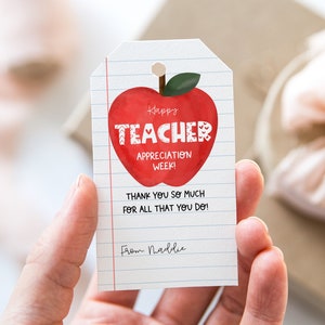 Teacher Appreciation Gift Tag, Pencil Teacher Apple End of School Year ...