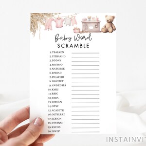 Baby Word Scramble Baby Shower Game, Teddy Bear Girl Baby Shower, Baby ...