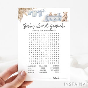 Baby Word Search Baby Shower Game, Teddy Bear Boy Baby Shower, Baby ...