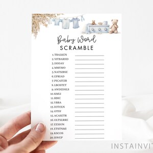 Baby Word Scramble Baby Shower Game, Teddy Bear Boy Baby Shower, Baby ...