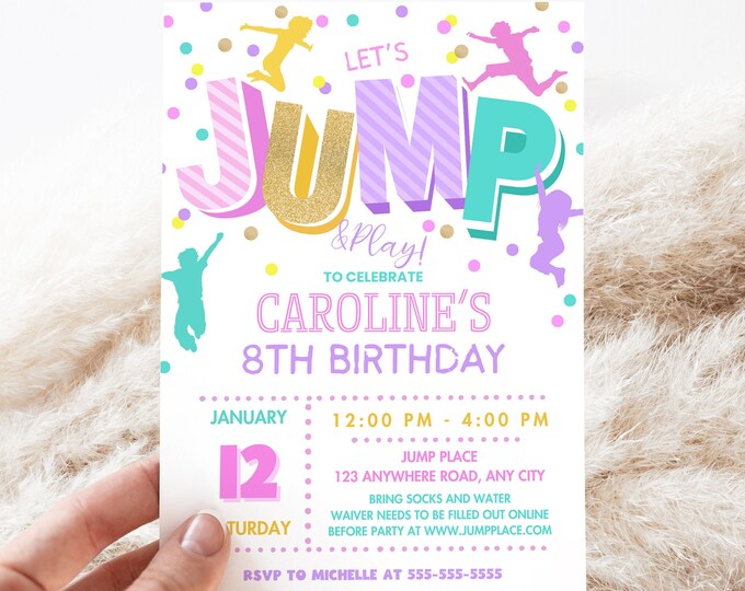 Editable Jump Invitation Jump Birthday Invite Trampoline Party Bounce ...