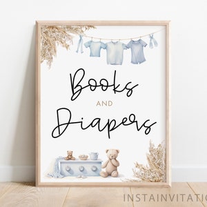 Books and Diapers Sign, Teddy Bear Boy Baby Shower, Baby Clothesline ...