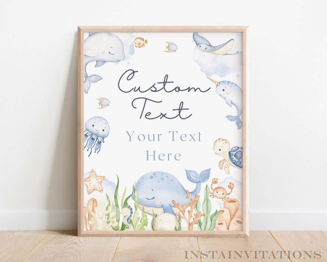 Editable Custom Text Sign Under the Sea Ocean Animals Birthday Sea ...