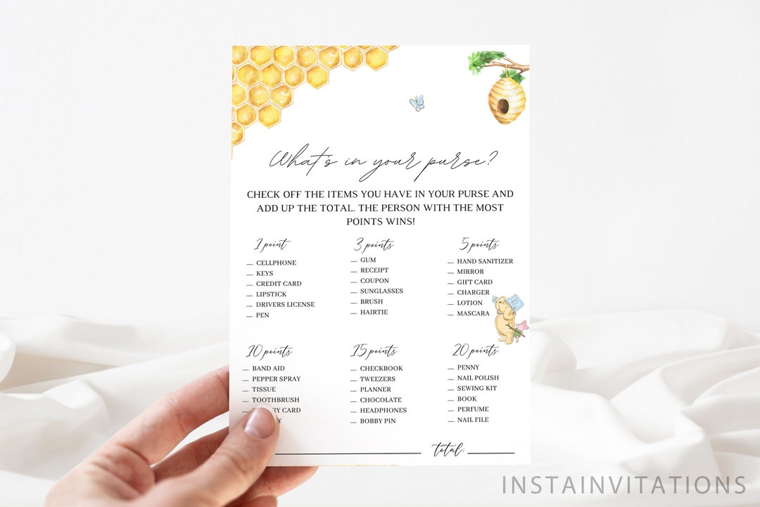What's in Your Purse Baby Shower Game, Our Little Honey Classic Winnie ...