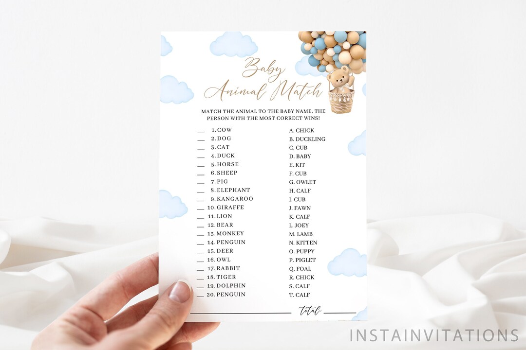 Animal Match Baby Shower Game Teddy Bear We Can Bearly Wait Baby Shower ...