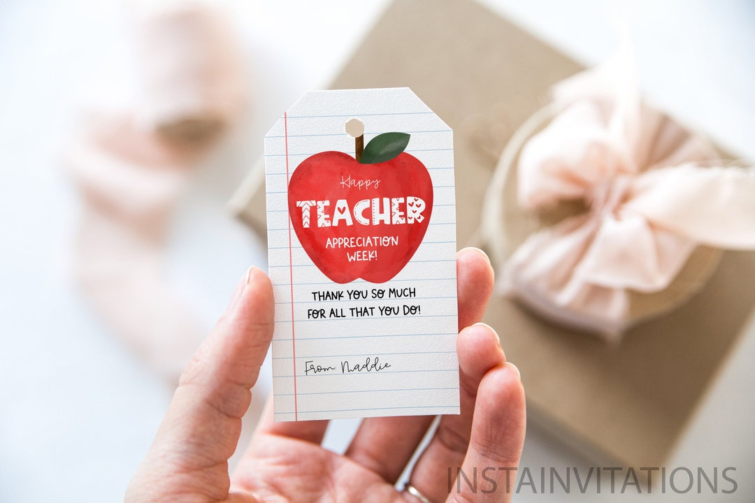Teacher Appreciation Gift Tag, Pencil Teacher Apple End of School Year ...