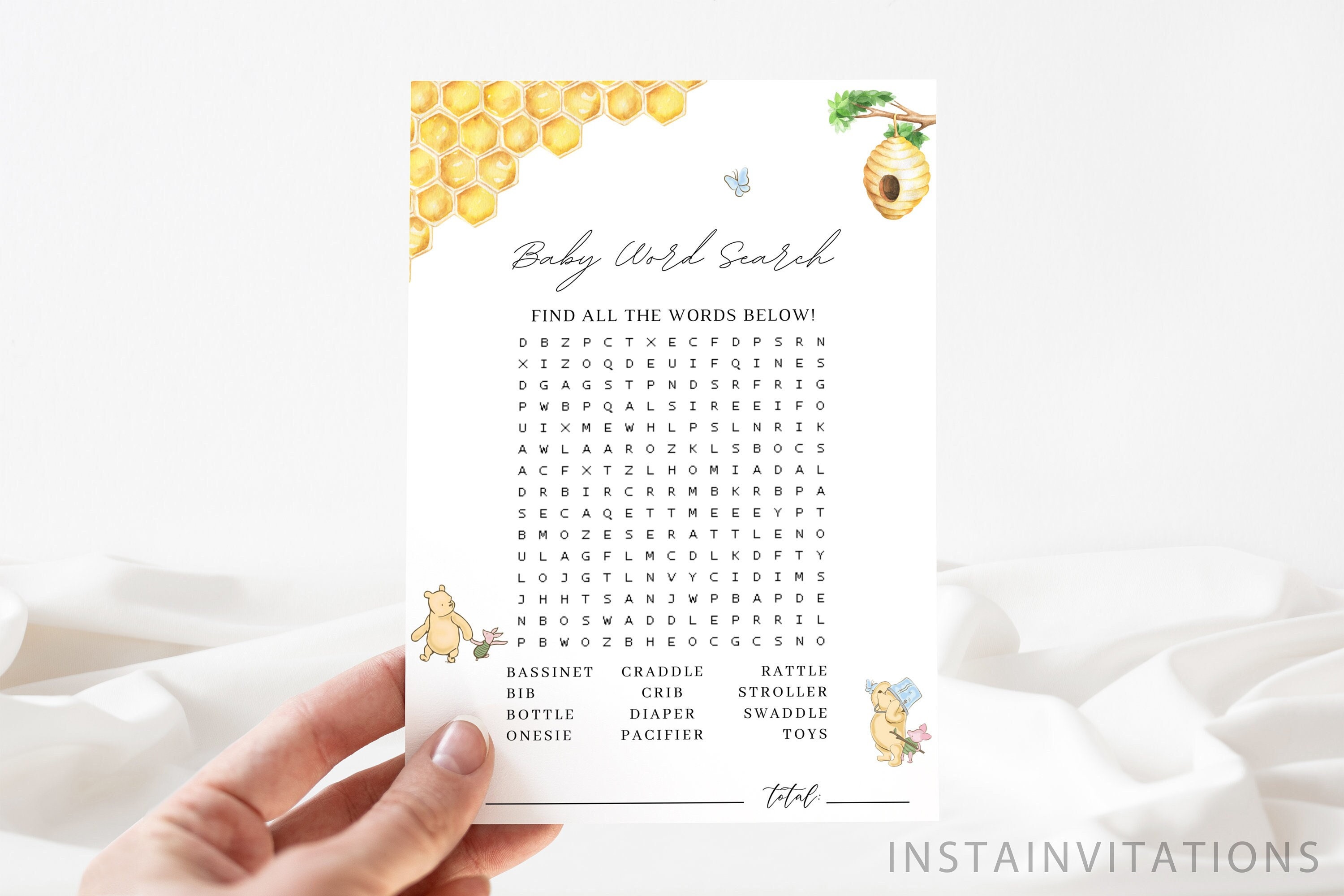 Baby Word Search Baby Shower Game, Our Little Honey Classic Winnie the ...