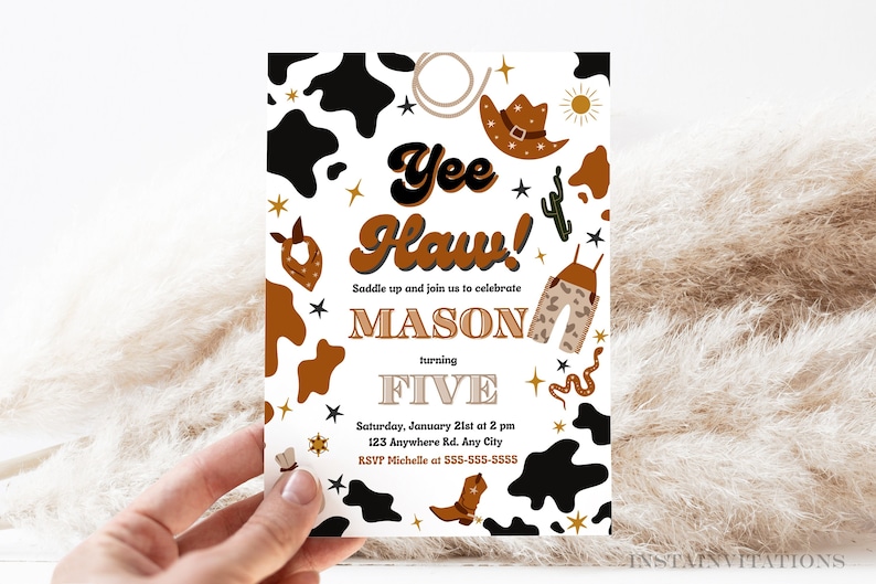 Editable Cowboy Birthday Party Invitation Yee Haw Cowboy - Etsy