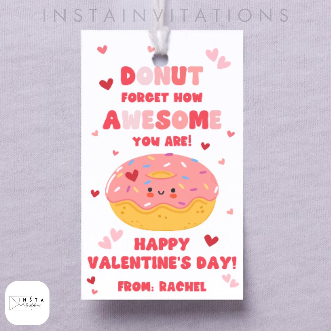 Printable Editable Valentines Classmate School Gift Tag, Donut ...