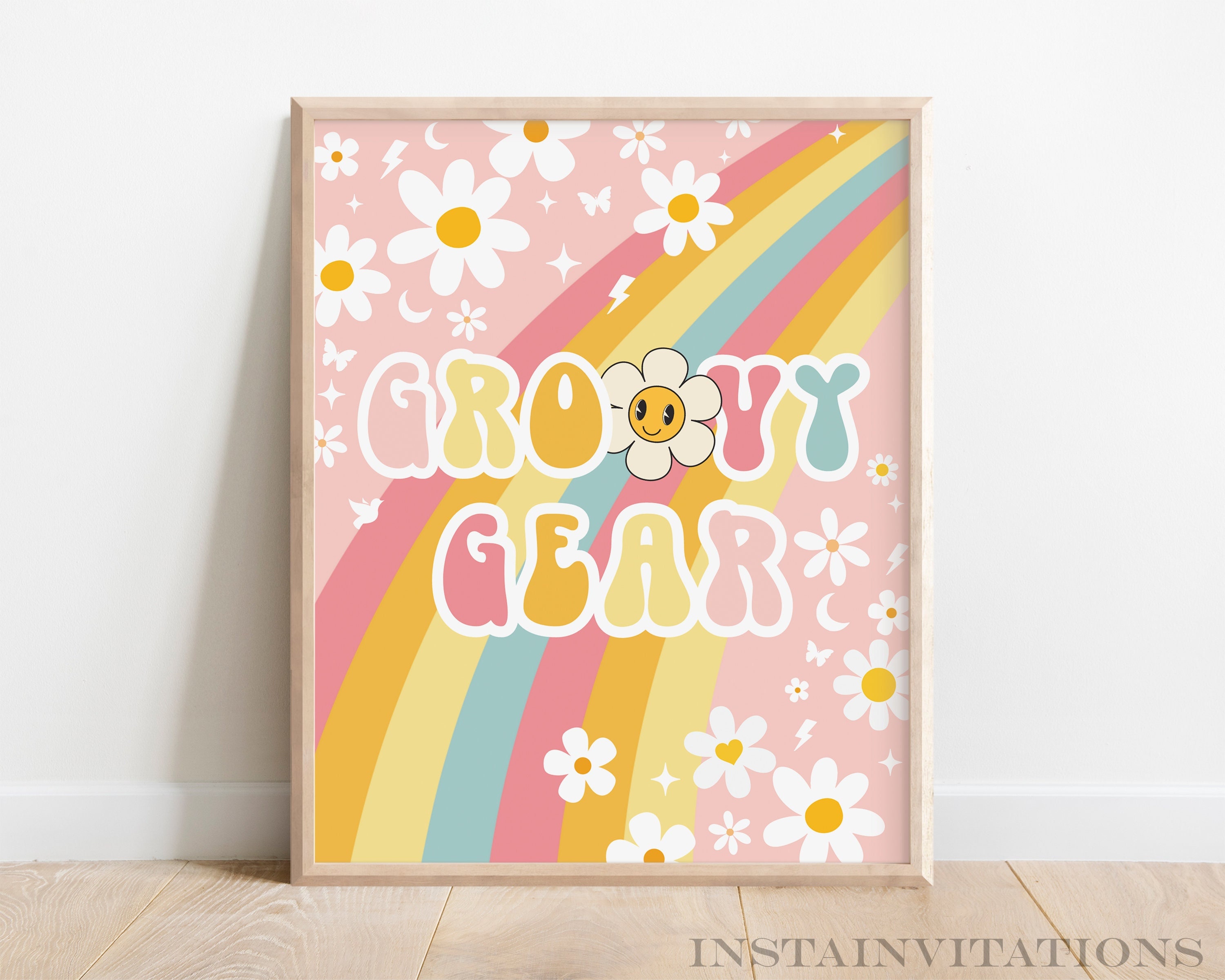 Groovy Gear Rainbow Groovy Sign Birthday Invite Pink Daisy Van - Etsy