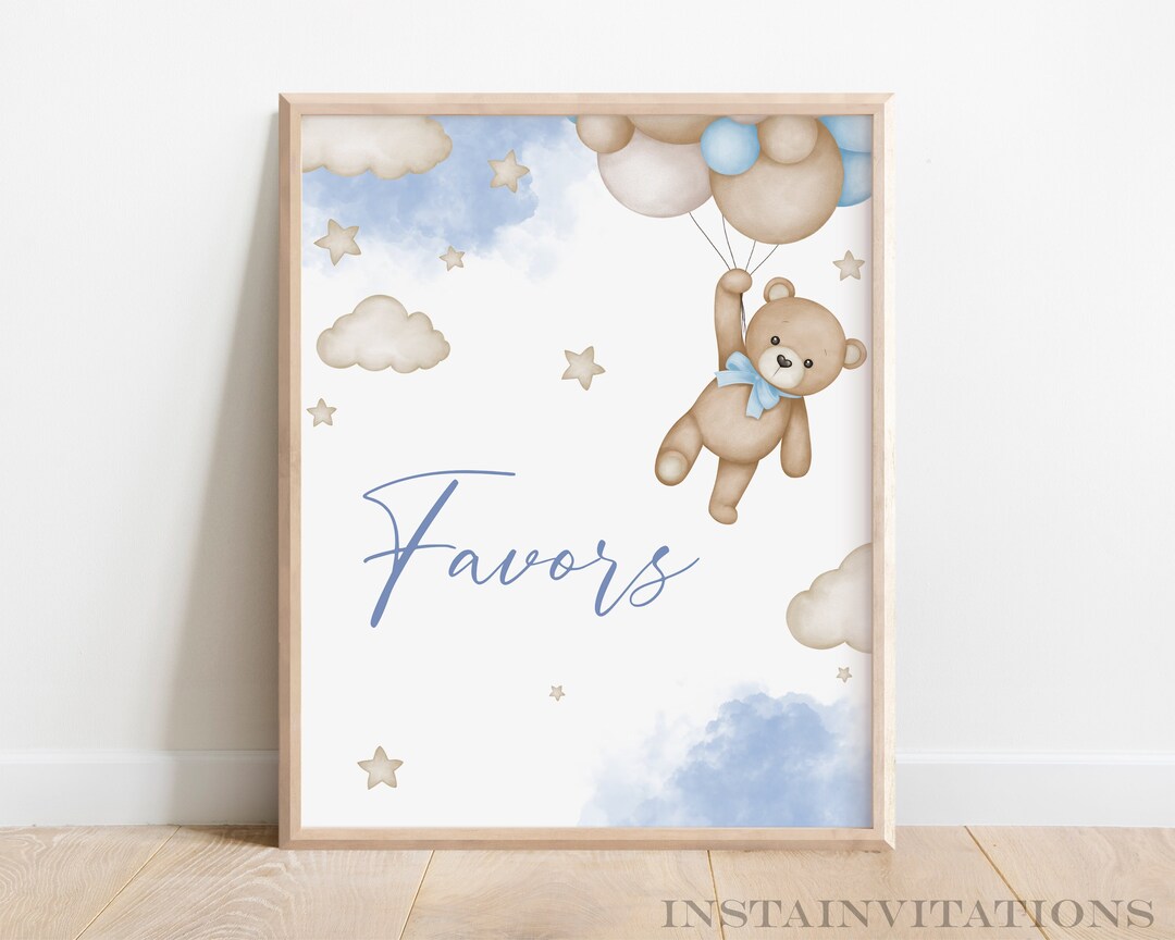 Favors Sign Teddy Bear We Can Bearly Wait Baby Shower, Blue Boy Brown ...