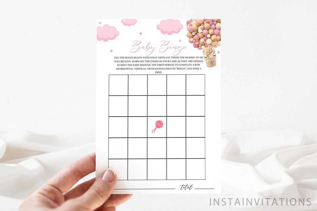 Baby Bingo Baby Shower Game, Teddy Bear Pink Baby Shower Girl Pink ...