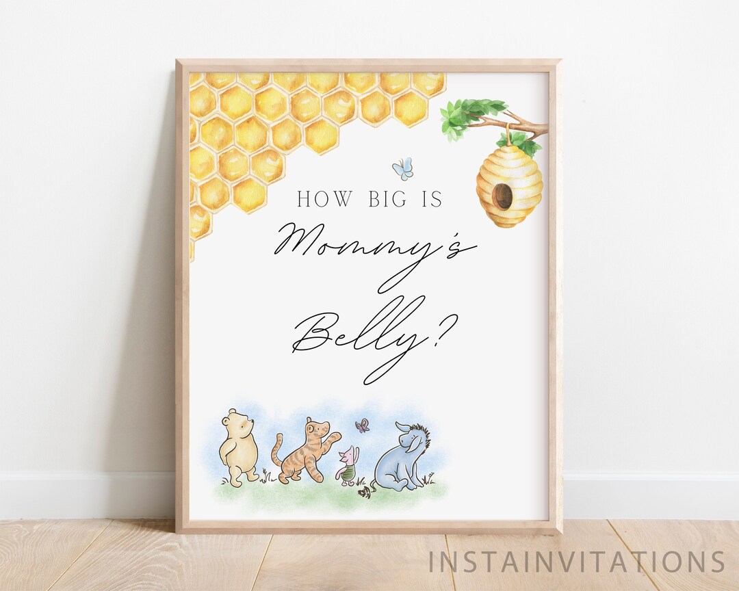 How Big is Mommy's Belly Sign & Card, Classic Winnie the Pooh Baby ...