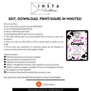 Editable Space Cowgirl Birthday Party Invitation Cowgirl Theme Space ...