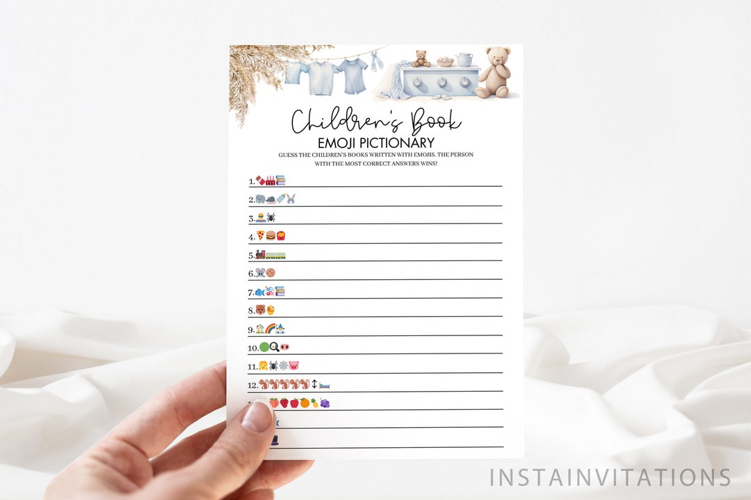 Children's Book Emoji Pictionary Baby Shower Game Teddy Bear Boy Baby ...