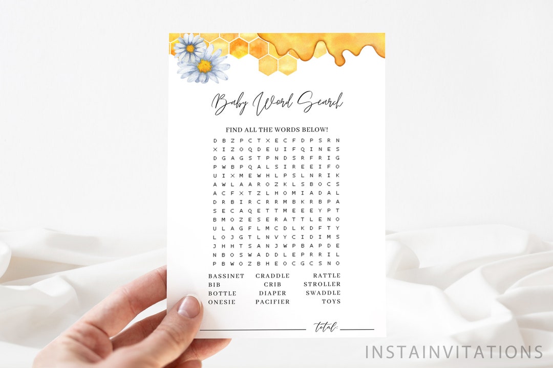Baby Word Search Baby Shower Game, A Little Honey is on the Way Baby ...