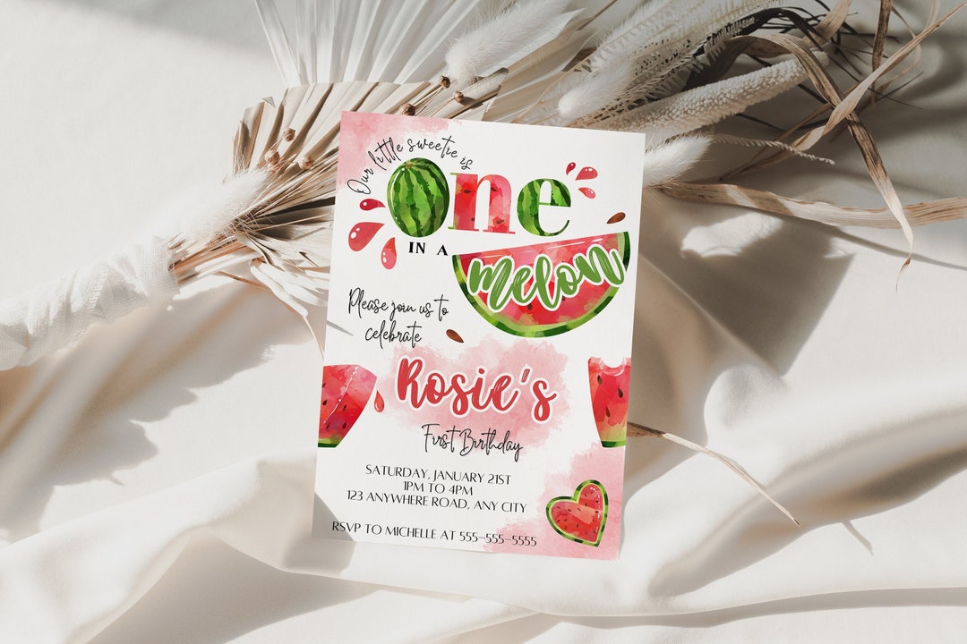 Editable Watermelon Invitation One in A Melon Watermelon Party Fruit ...