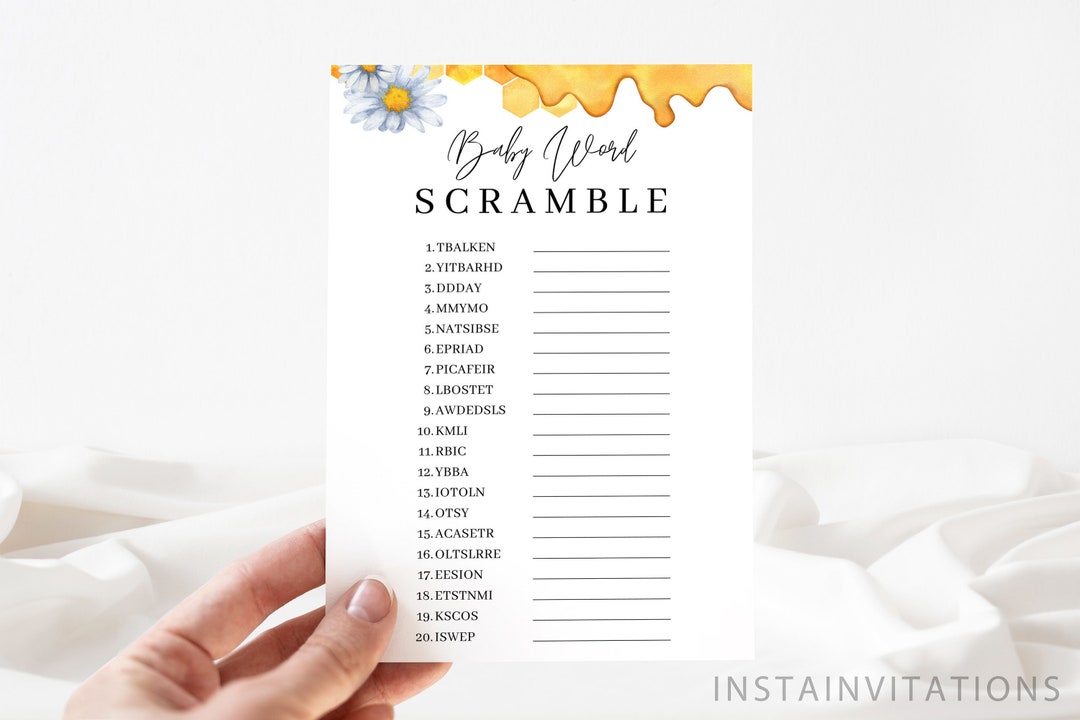 Baby Word Scramble Baby Shower Game, A Little Honey is on the Way Baby ...