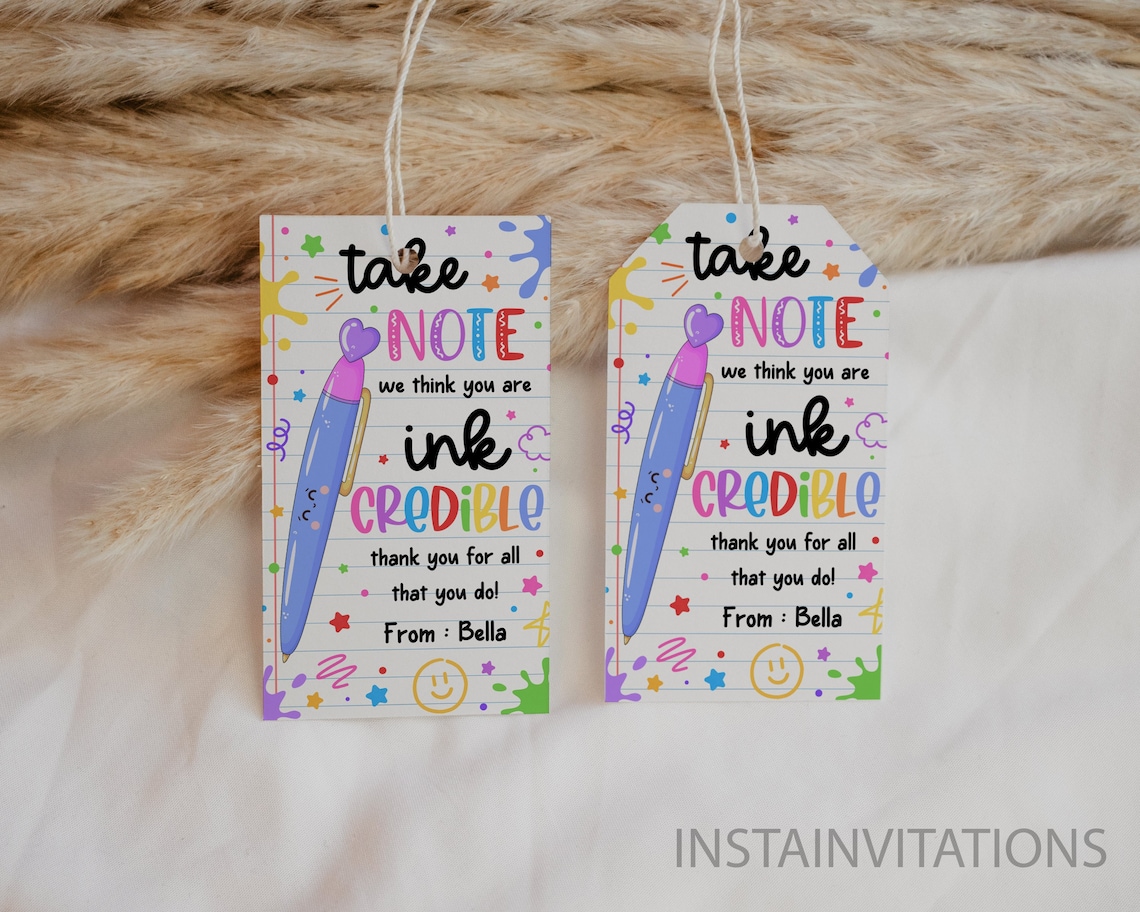 Teacher Appreciation Gift Tag, Marker Pen Take Note Inkcredible Teacher ...