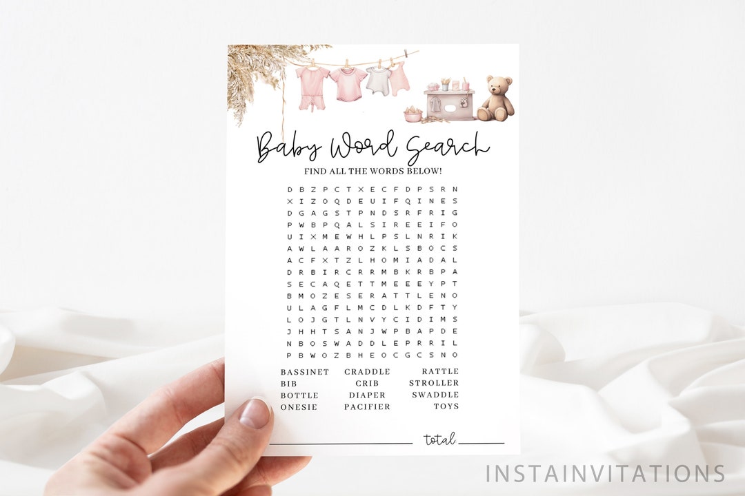 Baby Word Search Baby Shower Game, Teddy Bear Girl Baby Shower, Baby ...